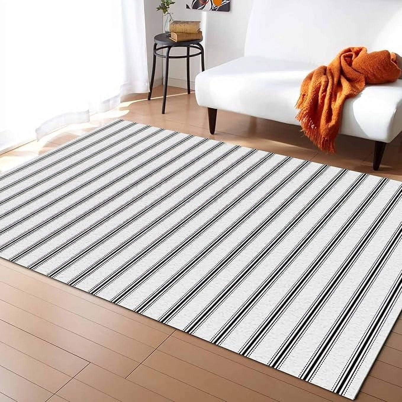 Black Striped Area Rugs For Living Room Bedroom, Area Rug Non-Slip ...