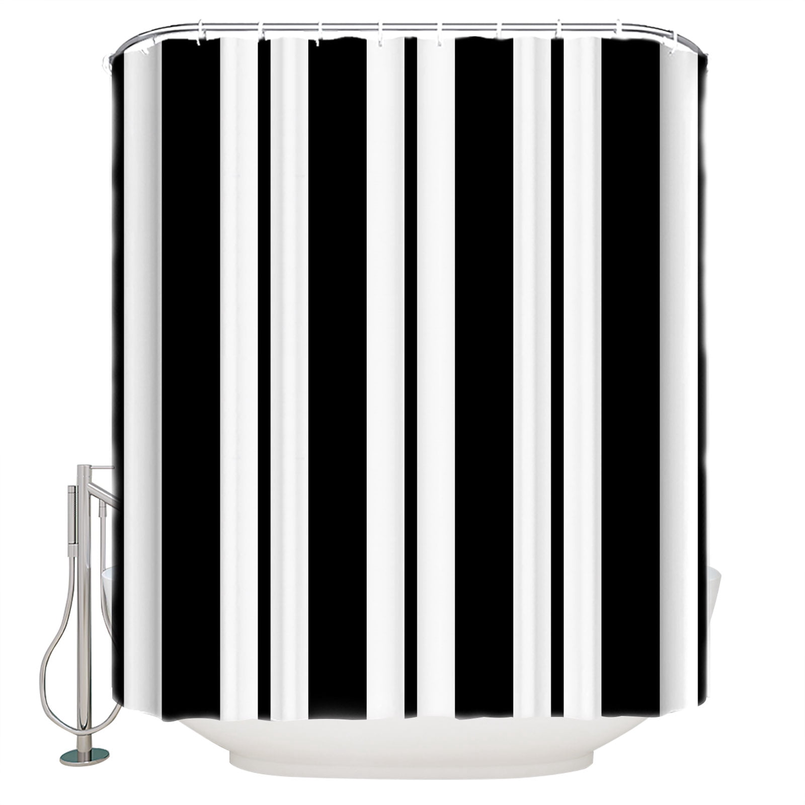 Black Striped Bathroom Shower Curtains with 12 Hooks Polyester ...