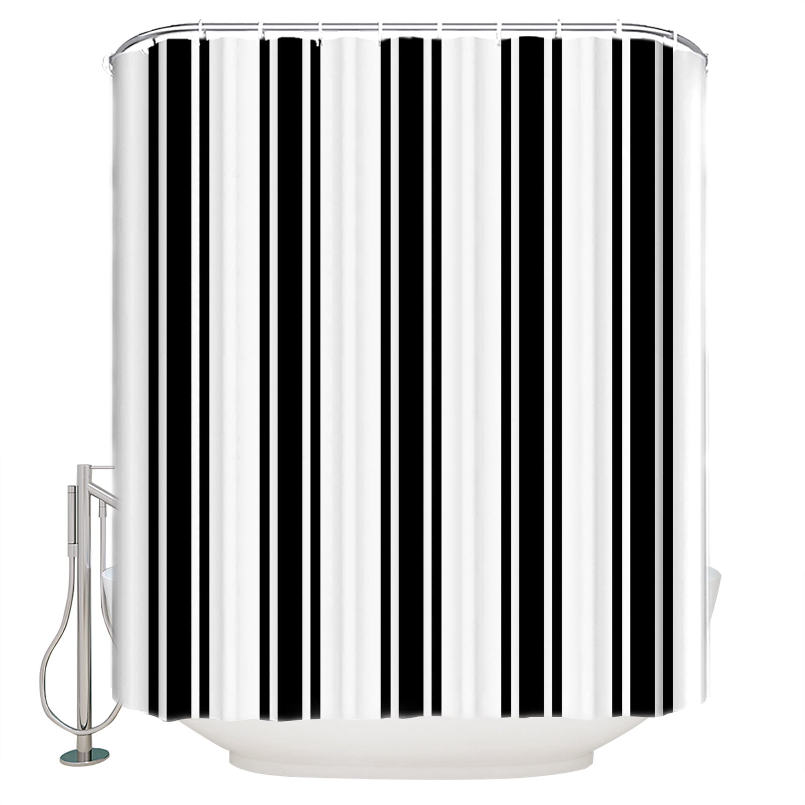 Black Striped Bathroom Shower Curtains with 12 Hooks Polyester ...