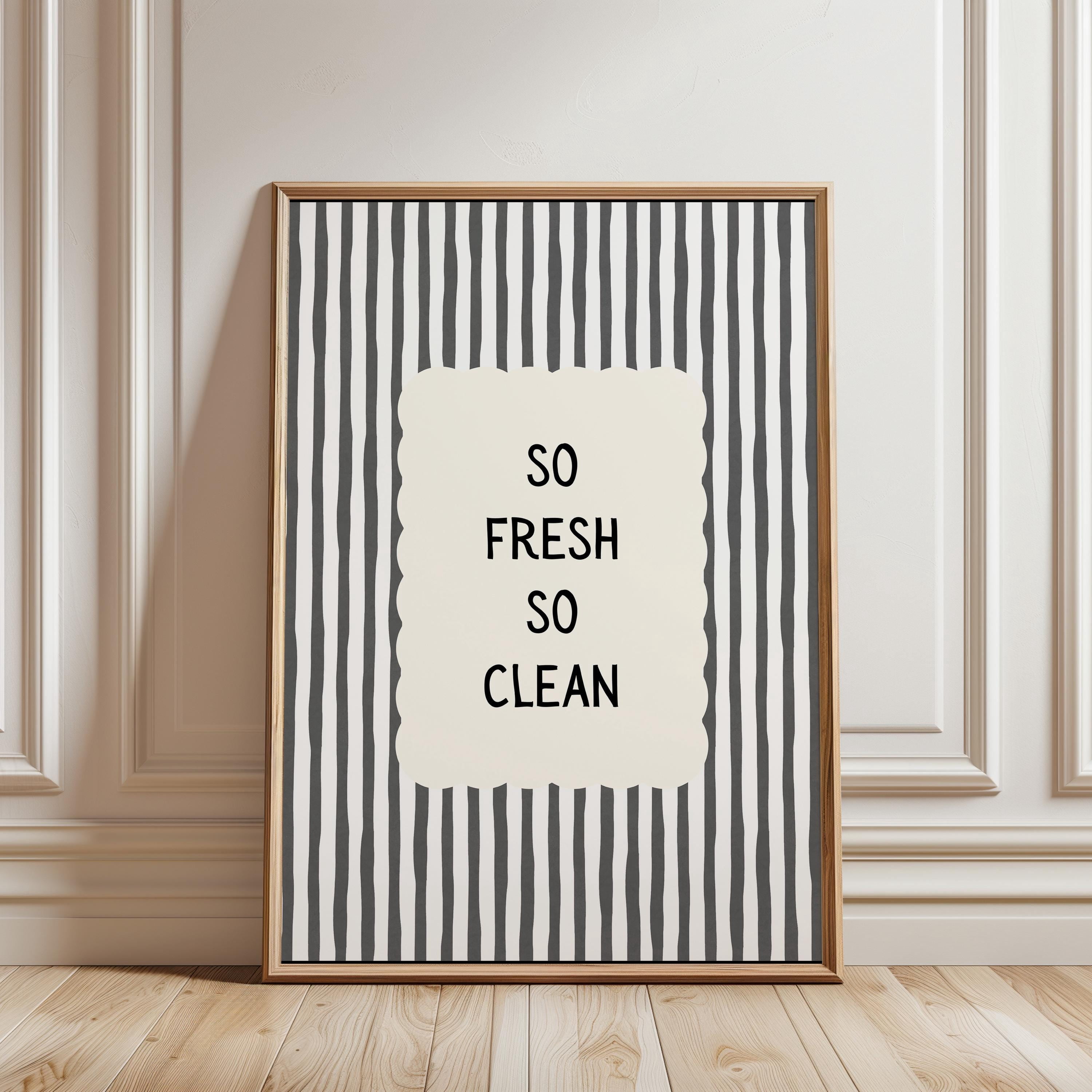 Black Striped Bathroom Wall Art So Fresh So Clean Print Funny Toilet ...