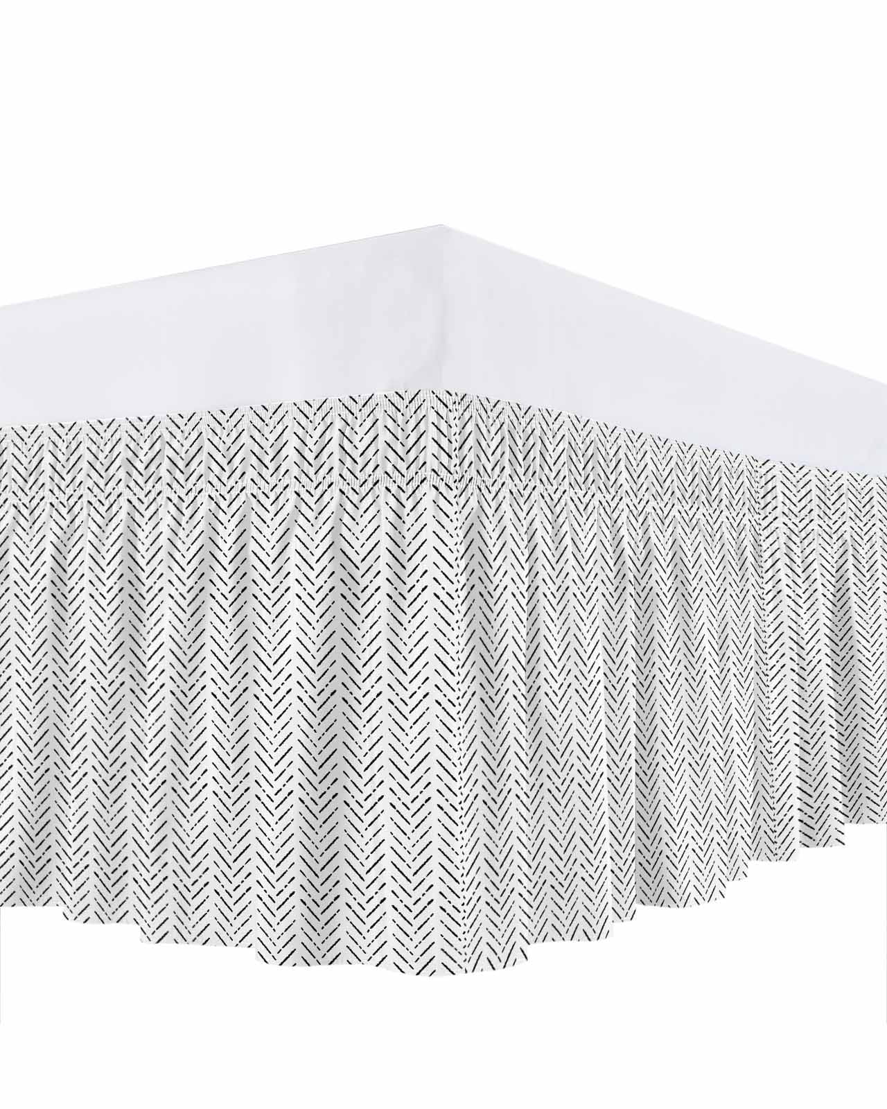 Black Striped Bed Skirt Queen Size, Modern Abstract Art Geometric Wrap ...