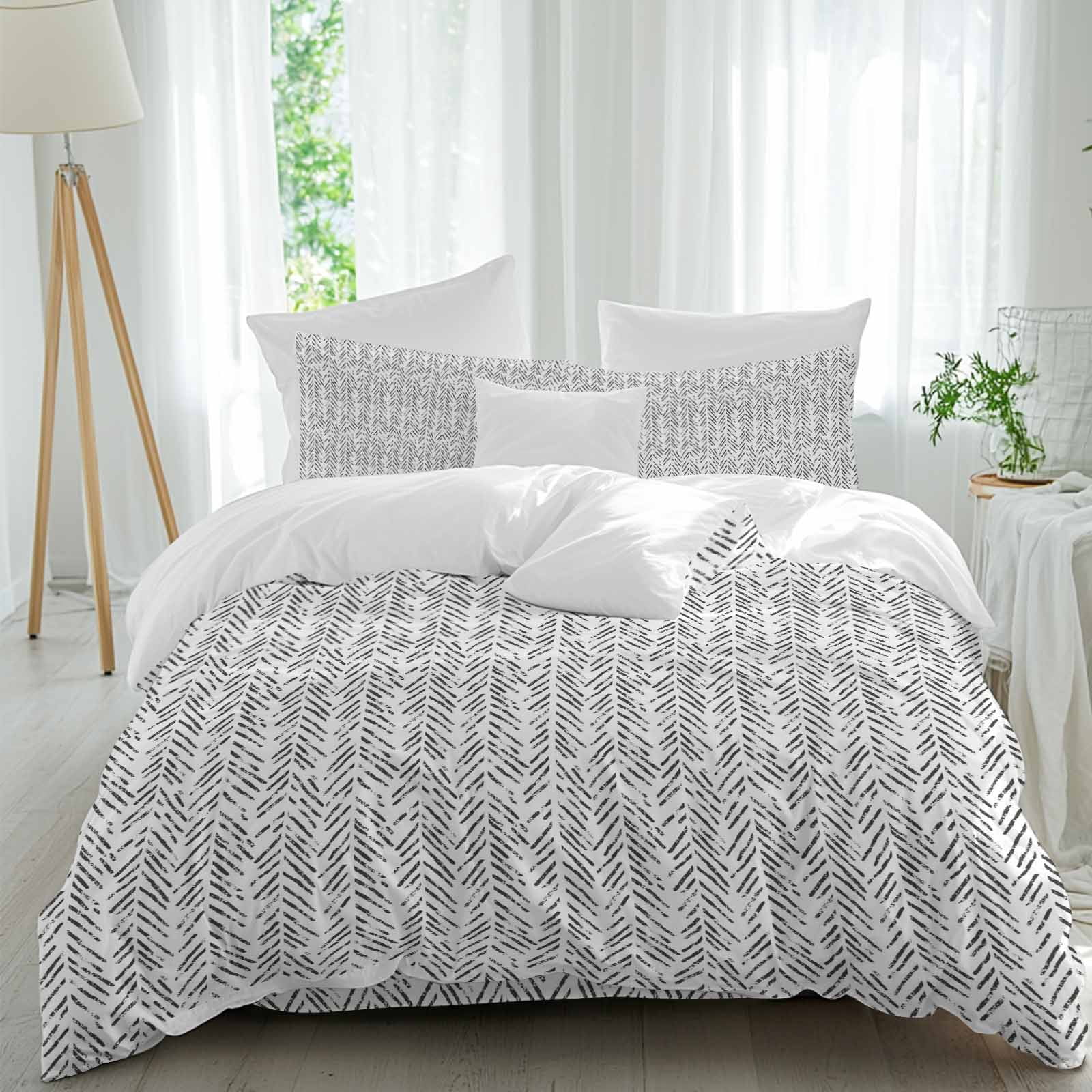 Black Striped Bedding Duvet Cover Set Full Size 4 Pieces, White ...