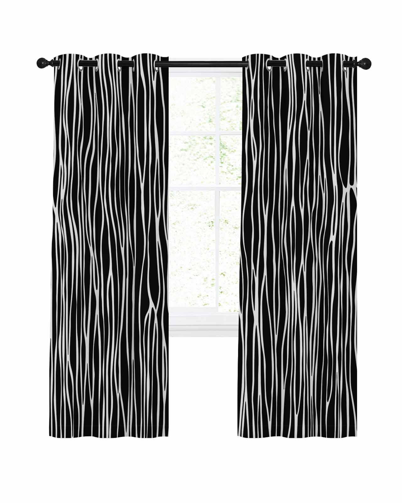 Black Striped Blackout Curtains, Light Blocking Print Window Curtains ...