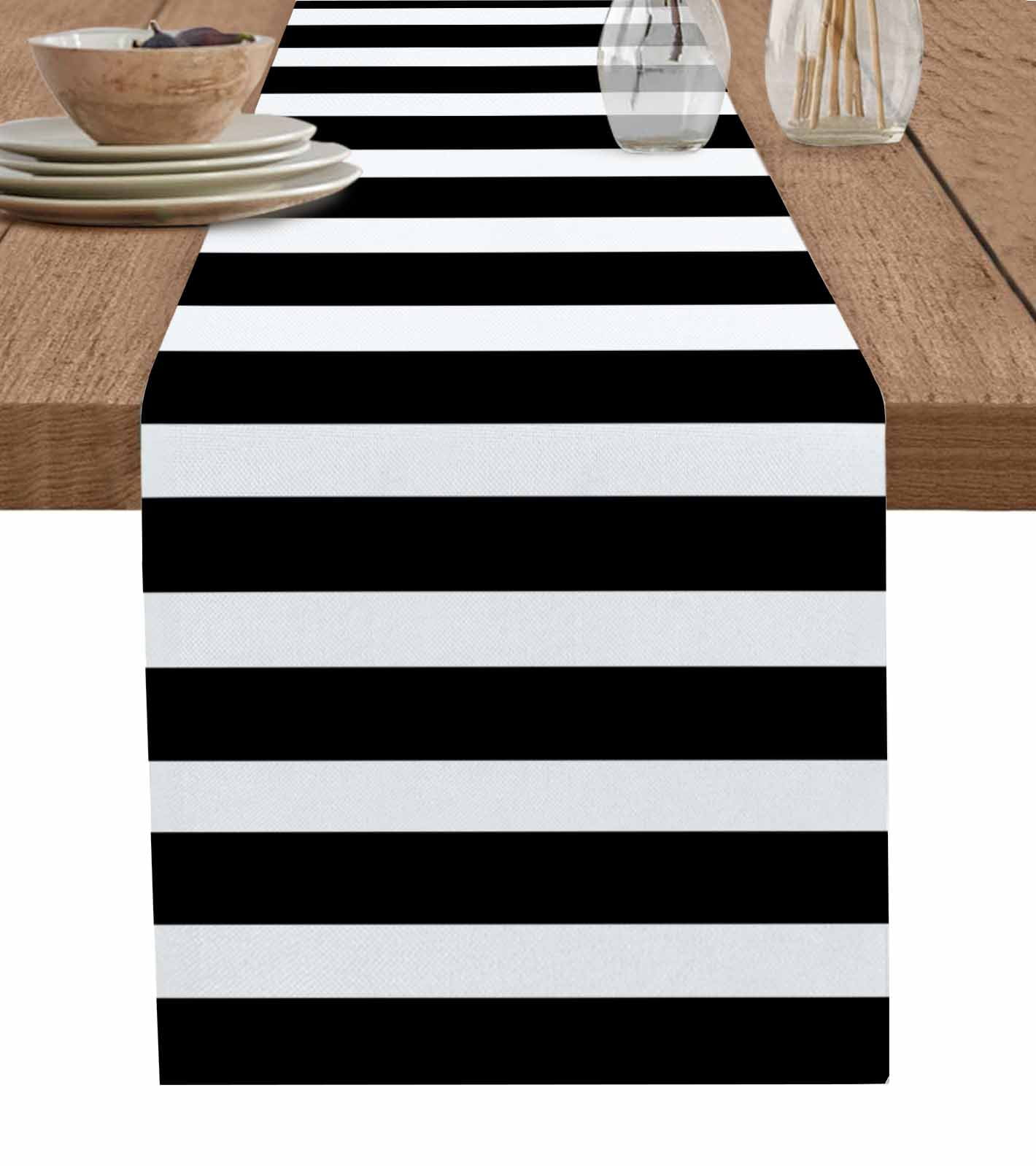 Black Striped Burlap Cotton Table Runner 13x120 Inches Long, Modern ...