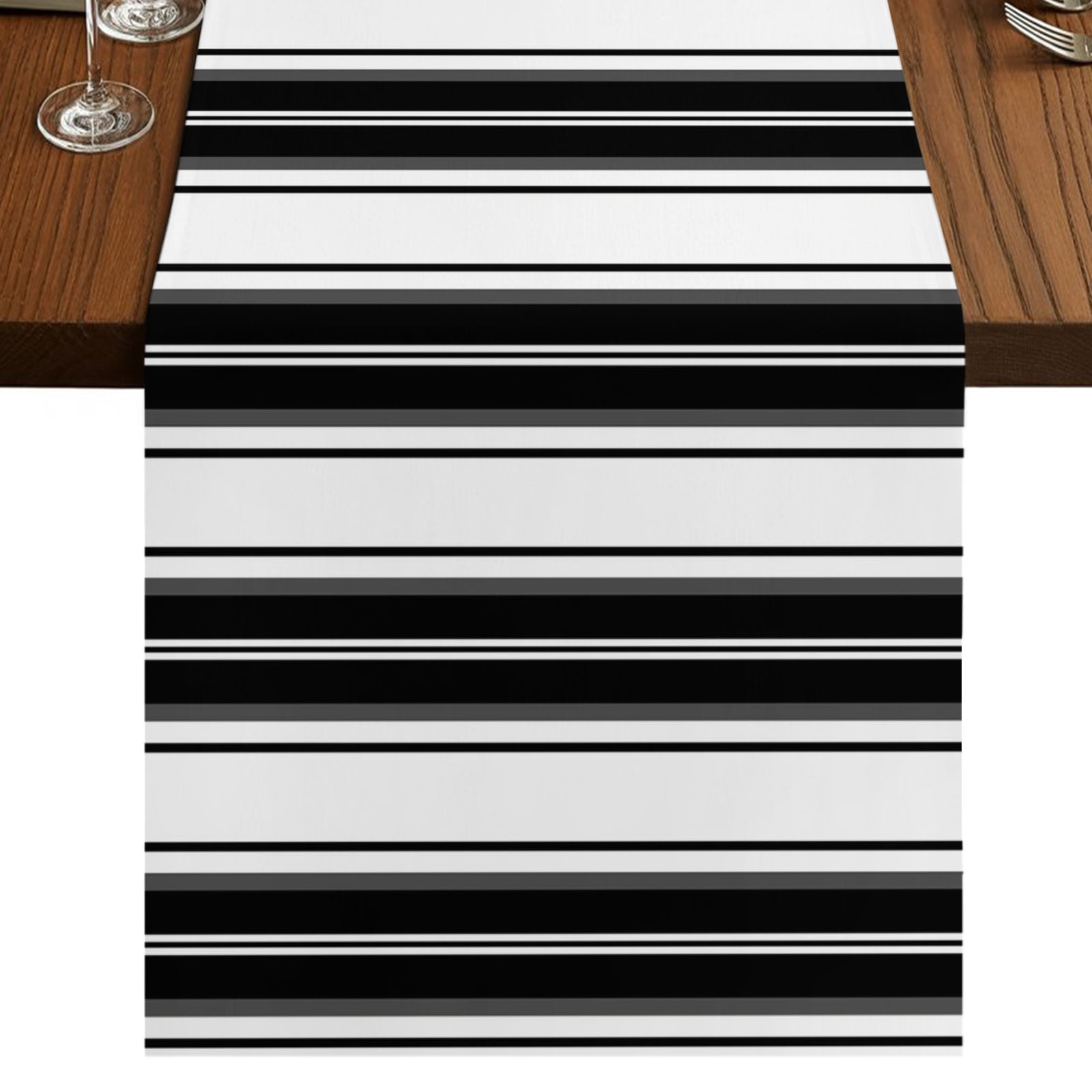 Black Striped Burlap Cotton Table Runner 13x36 Inches Short, Modern ...