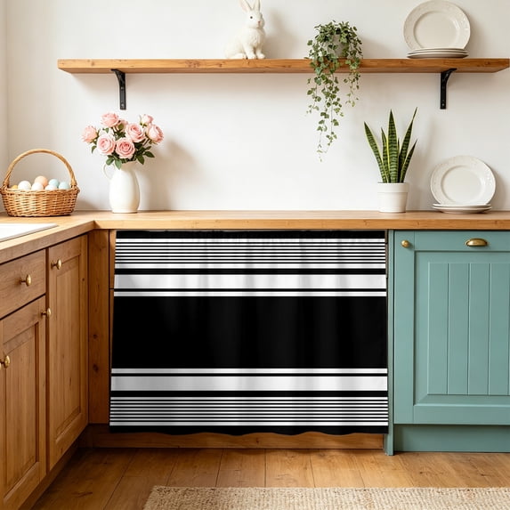 Black Striped Cabinet Curtains 28" W x 35" L Modern Classic Stripe ...