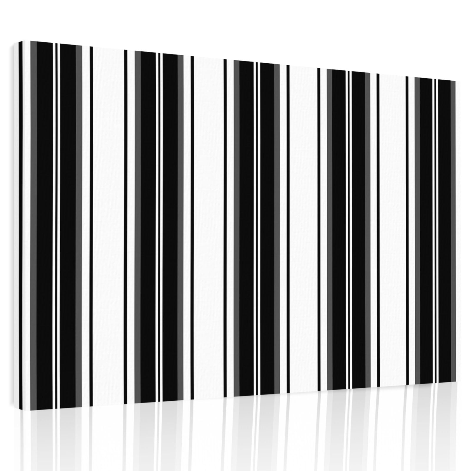 Black Striped Canvas Print Wall Art, Vertical Stripe Modern Minimalist ...