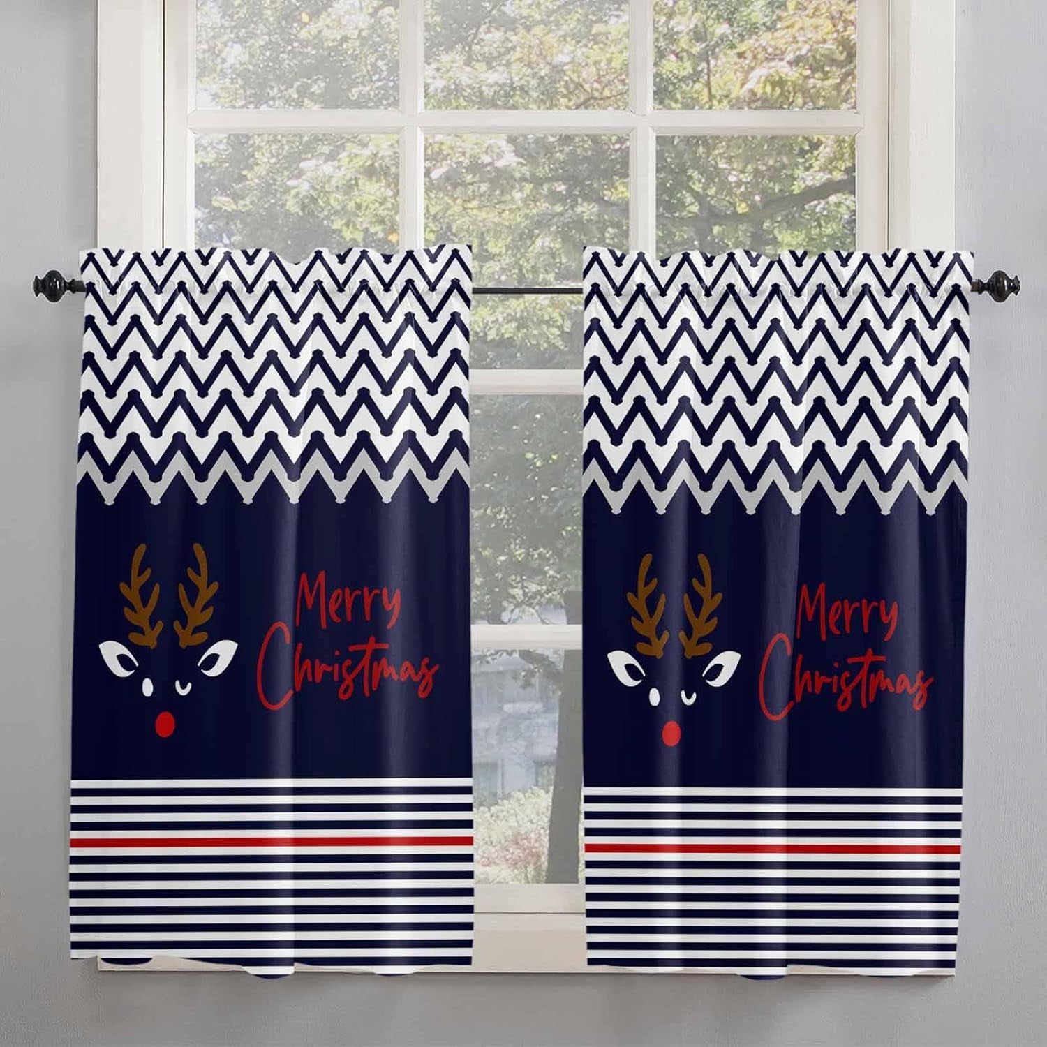 Black Striped Christmas Kitchen Curtains 54 Inches Long, Abstract ...