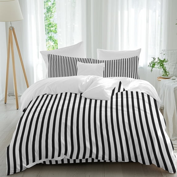Black Striped Comforter Set Full Size, Modern Stripes Farmhouse Rustic ...