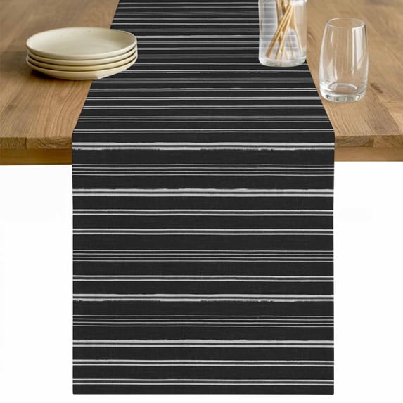 Black Striped Cotton Linen Rectangle Table Runners 13"x48", Farmhouse ...