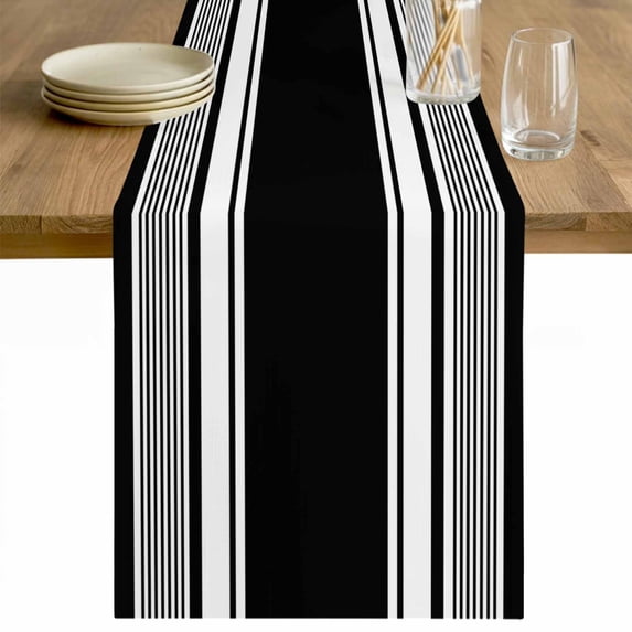 Black Striped Cotton Linen Rectangle Table Runners 13"x60", Modern ...