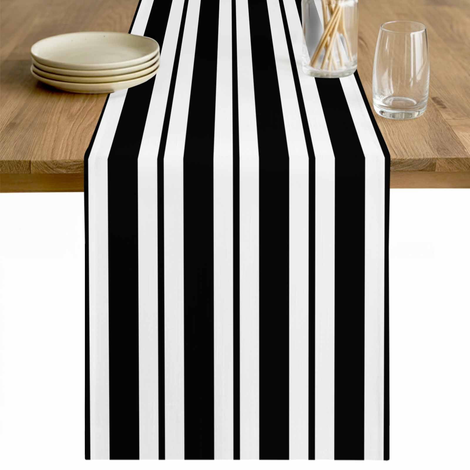 Black Striped Cotton Linen Rectangle Table Runners 13"x90", Modern Art ...
