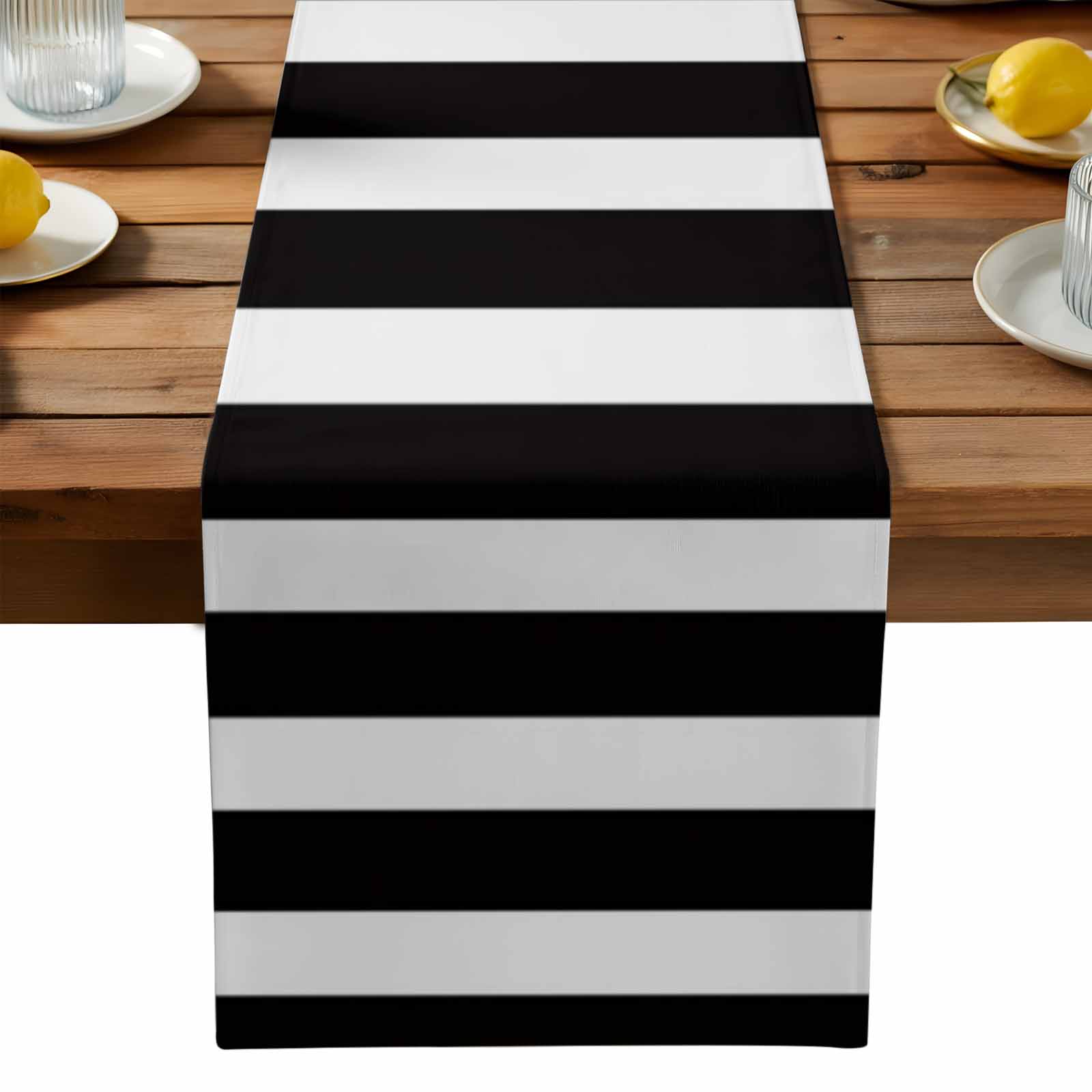 Black Striped Cotton Linen Table Runner for Dining Kitchen, Modern ...