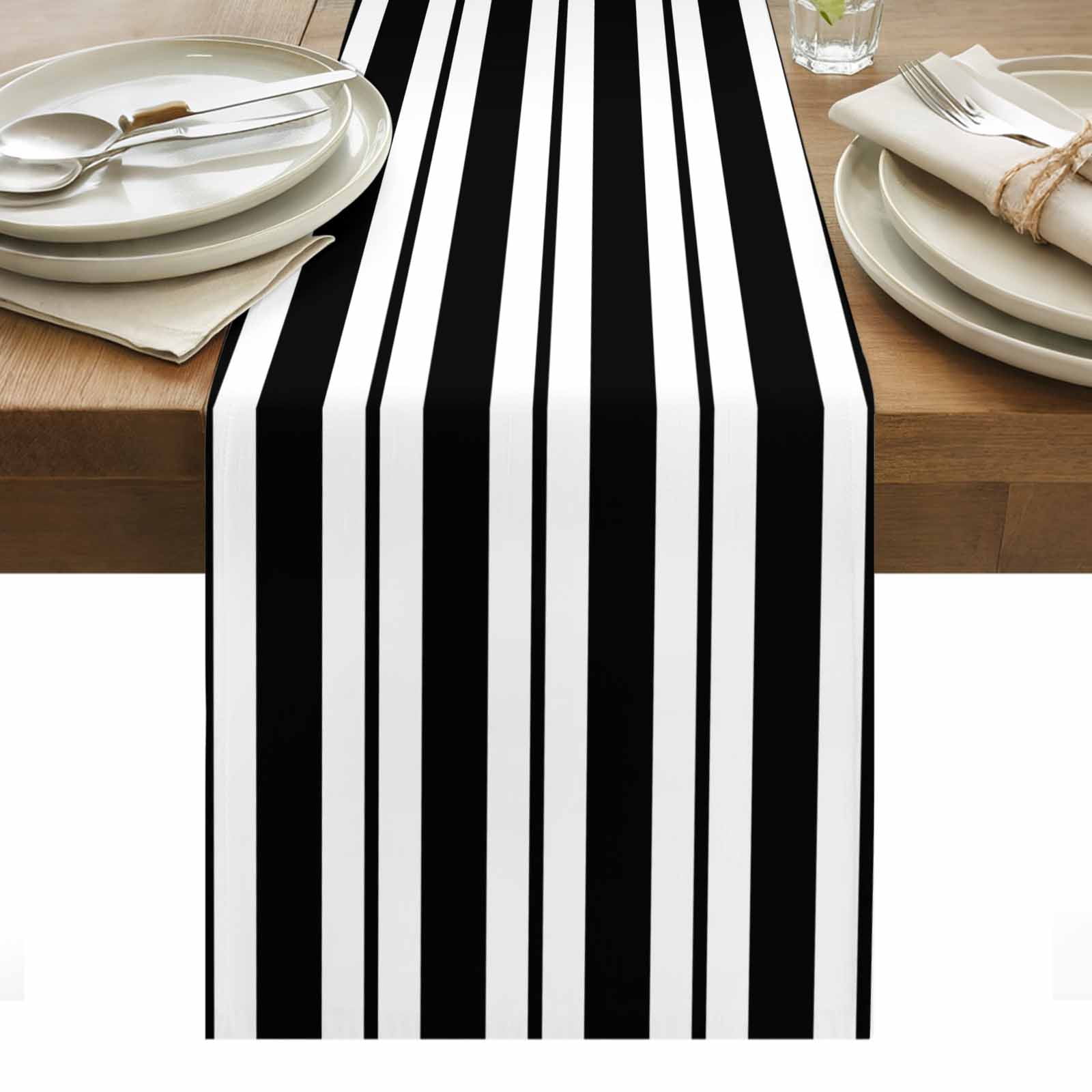 Black Striped Cotton Linen Table Runner Modern Stripes Farmhouse Rustic ...