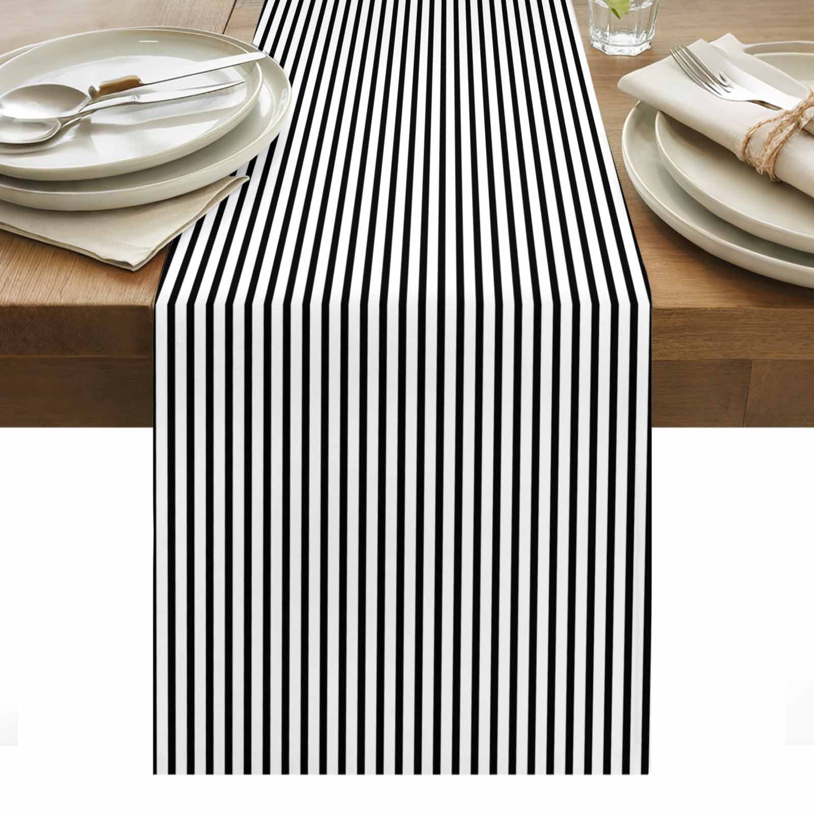 Black Striped Cotton Linen Table Runner Modern Stripes Farmhouse Rustic ...