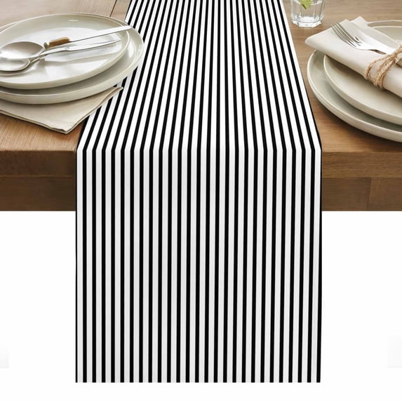 Black Striped Cotton Linen Table Runner Modern Stripes Farmhouse Rustic ...