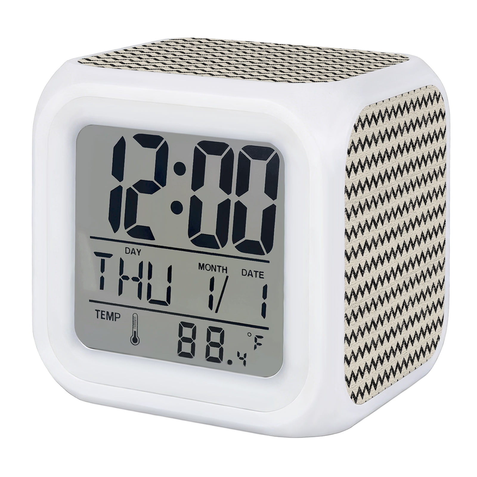 Black Striped Digital Alarm Clock for Bedrooms, Smart LED Alarm Clock ...