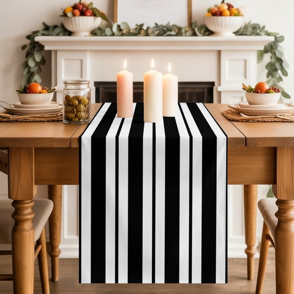 Black Striped Dining Table Runner, Modern Stripes Farmhouse Rustic ...
