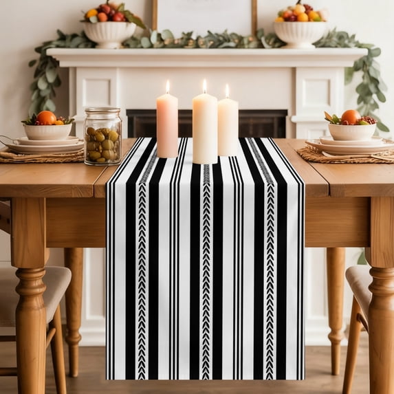 Black Striped Dining Table Runner, Rustic Country Stripes Farmhouse ...