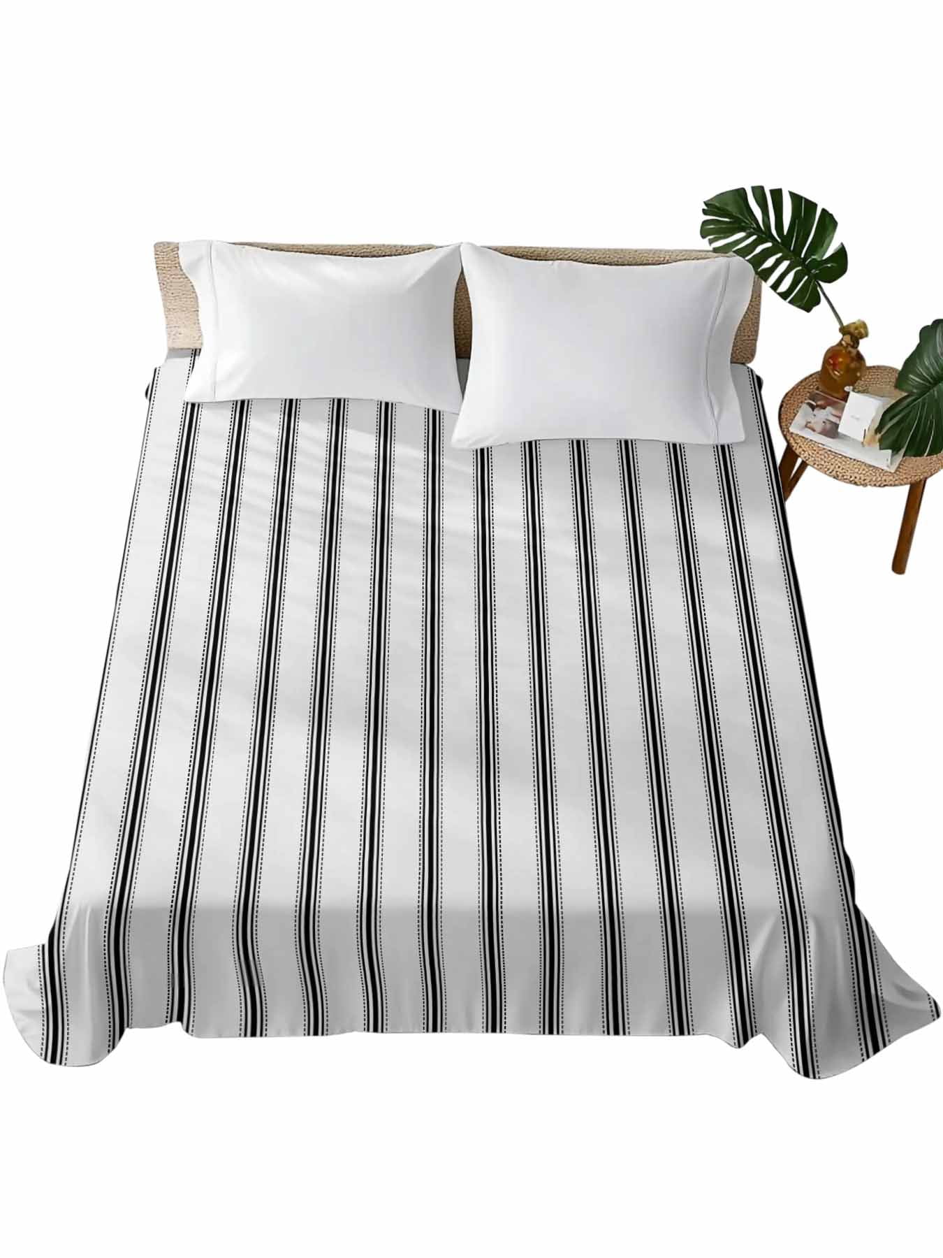 Black Striped Flat Sheets Only California King Size, Soft Breathable ...
