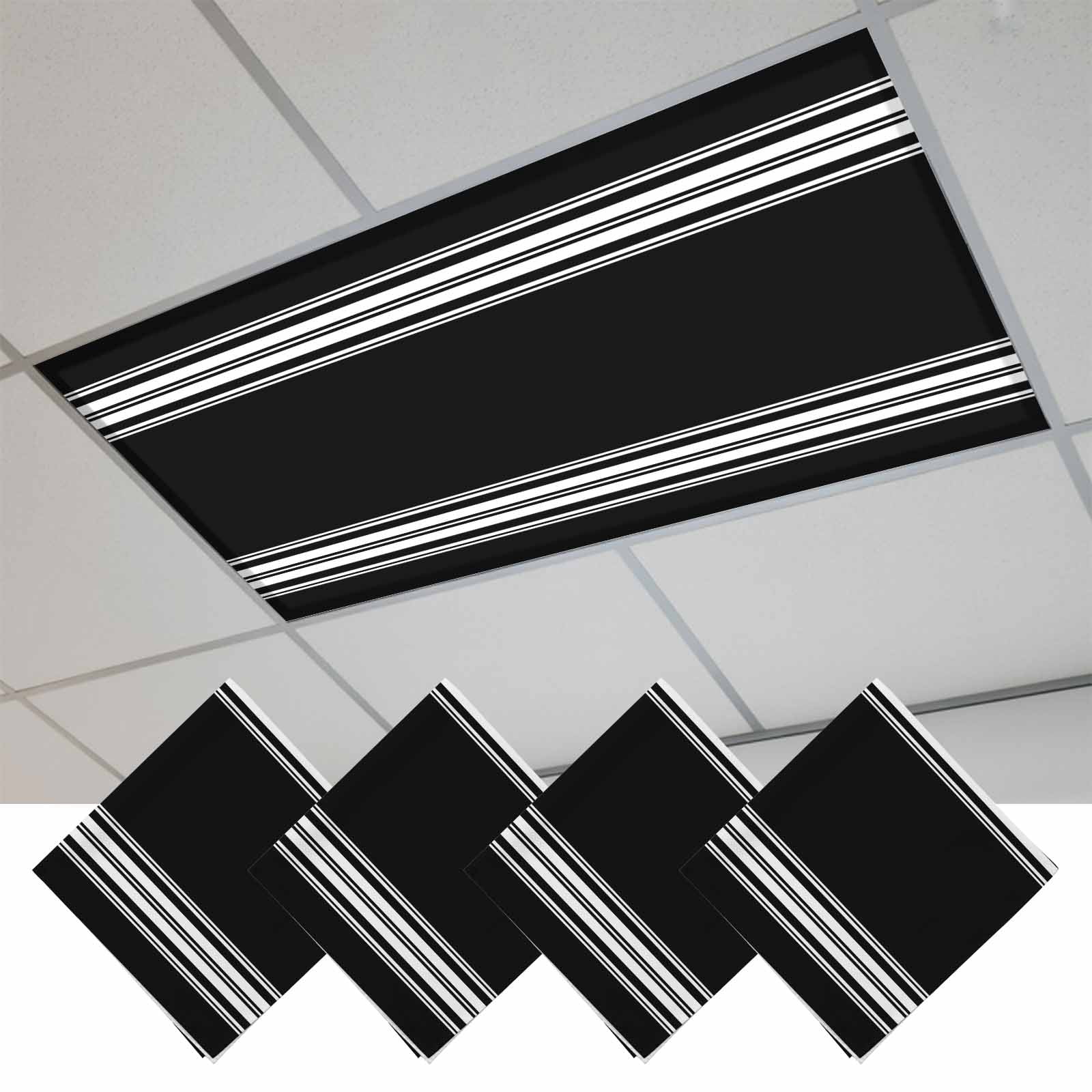 Black Striped Fluorescent Light Covers, Farmhouse Black White Stripes ...