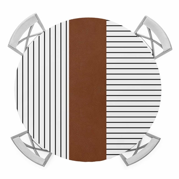 Black Striped Geometric Round Tablecloth for 45-54 Inch Tables, Fitted ...