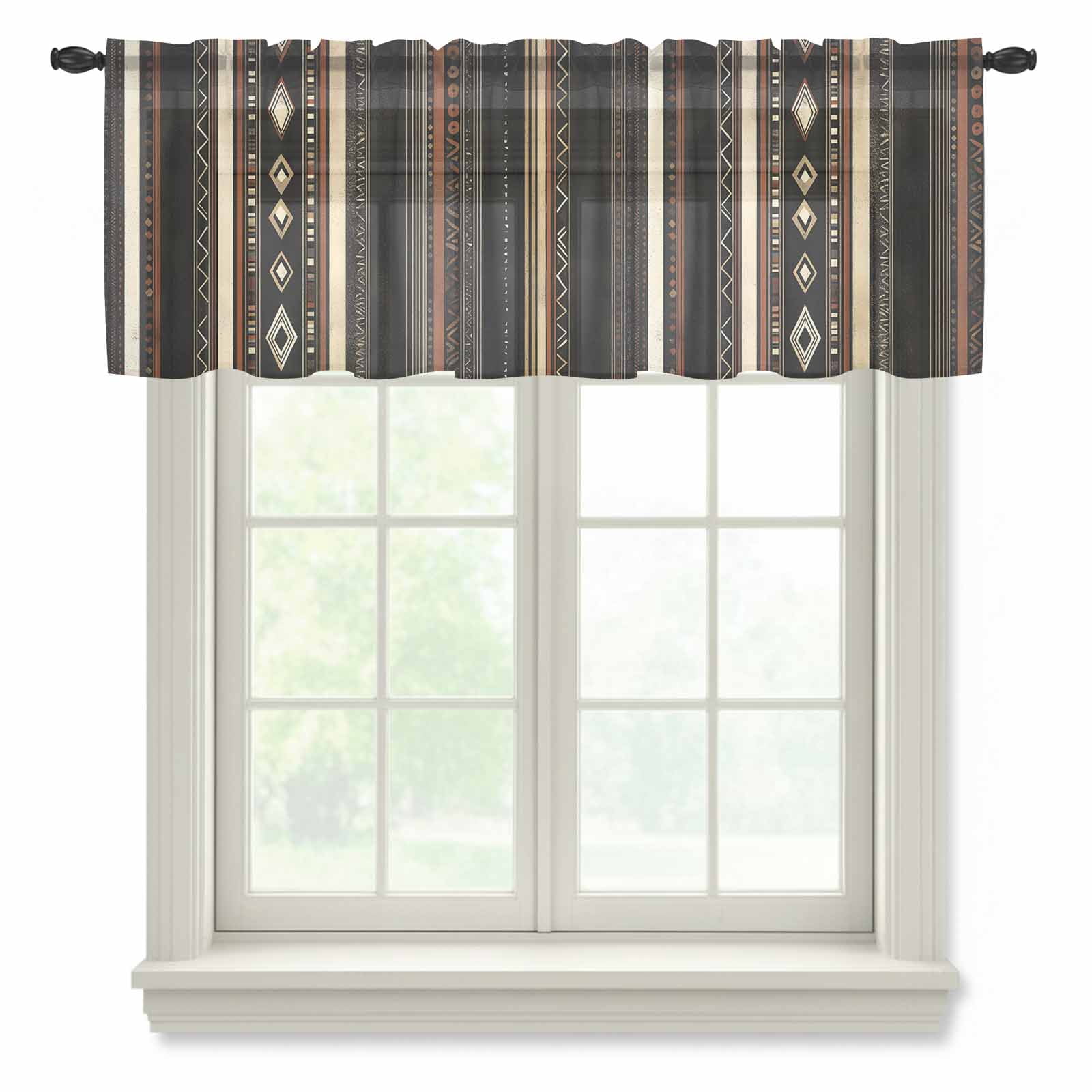 Black Striped Geometric Semi Sheer Valance Curtains Vintage National ...