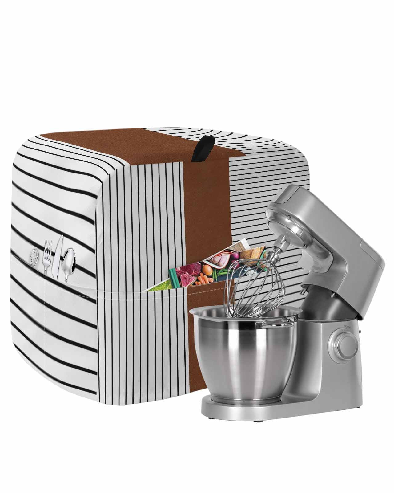 Black Striped Geometric Stand Mixer Dust Cover with Storage Pocket ...