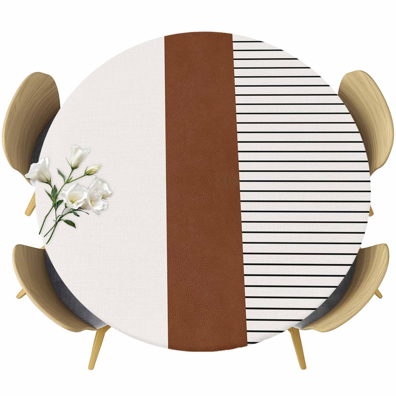 Black Striped Geometric Table Cloth, Round Fitted Tablecloths with ...
