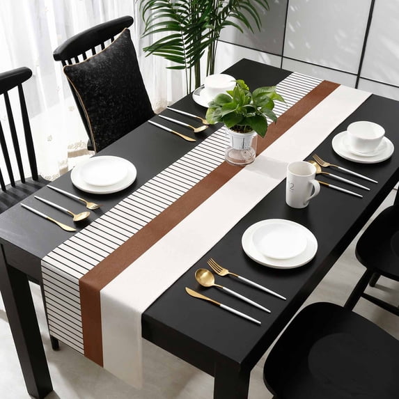Black Striped Geometric Table Runner 36 Inches Small, Modern Boho Brown ...