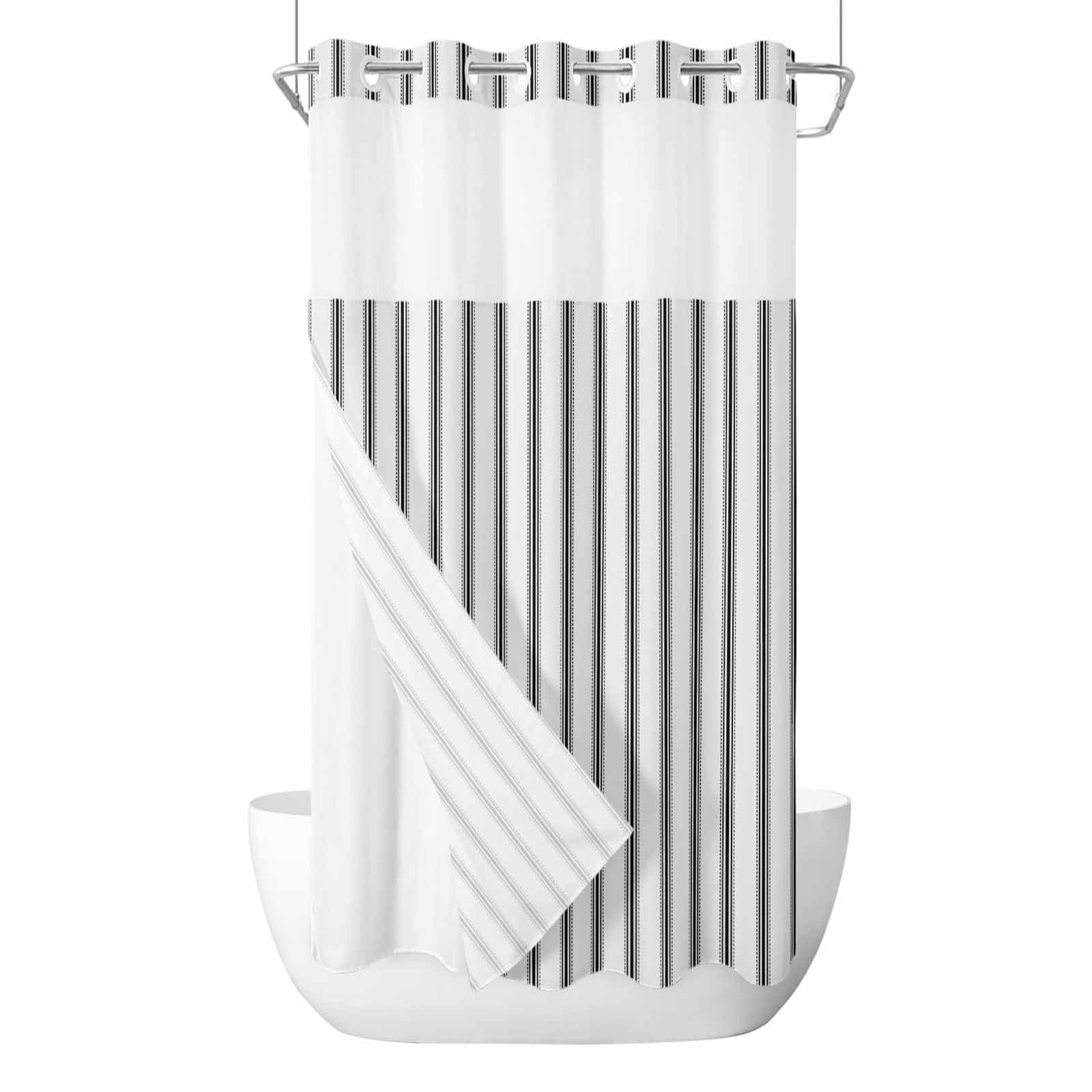 Black Striped No Hook Shower Curtain Waterproof, Bathroom Curtains with ...