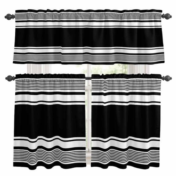 Black Striped Kitchen Curtains Set for Windows, Modern Classic Stripe ...