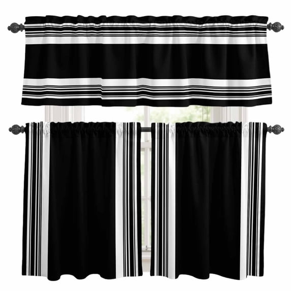 Black Striped Kitchen Curtains Set for Windows, Modern Classic Stripe ...