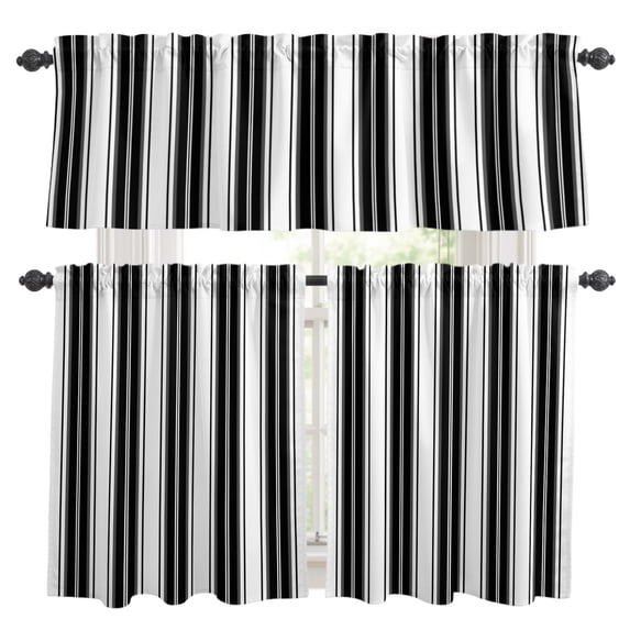 Black Striped Kitchen Curtains Set for Windows, Vertical Stripe Modern ...