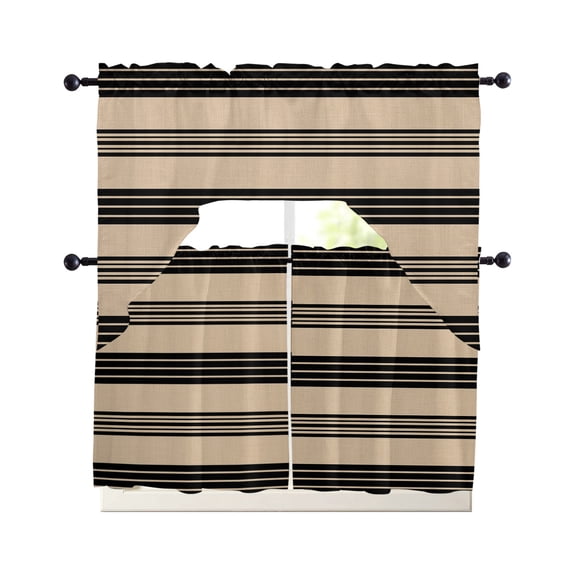 Black Striped Kitchen Curtains Sets for Windows 3 Piece, Retro Rustic ...