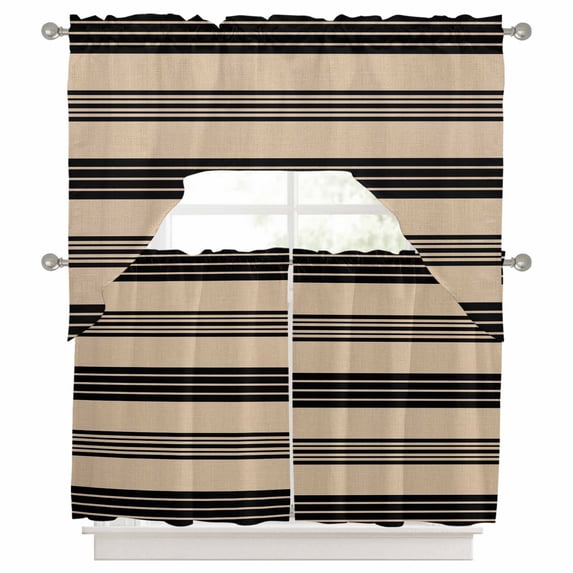 Black Striped Kitchen Curtains Swag Valance and Tier Curtains Set 36 ...