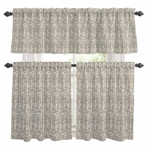 Black Striped Kitchen Curtains and Valances Set, Brown Background ...