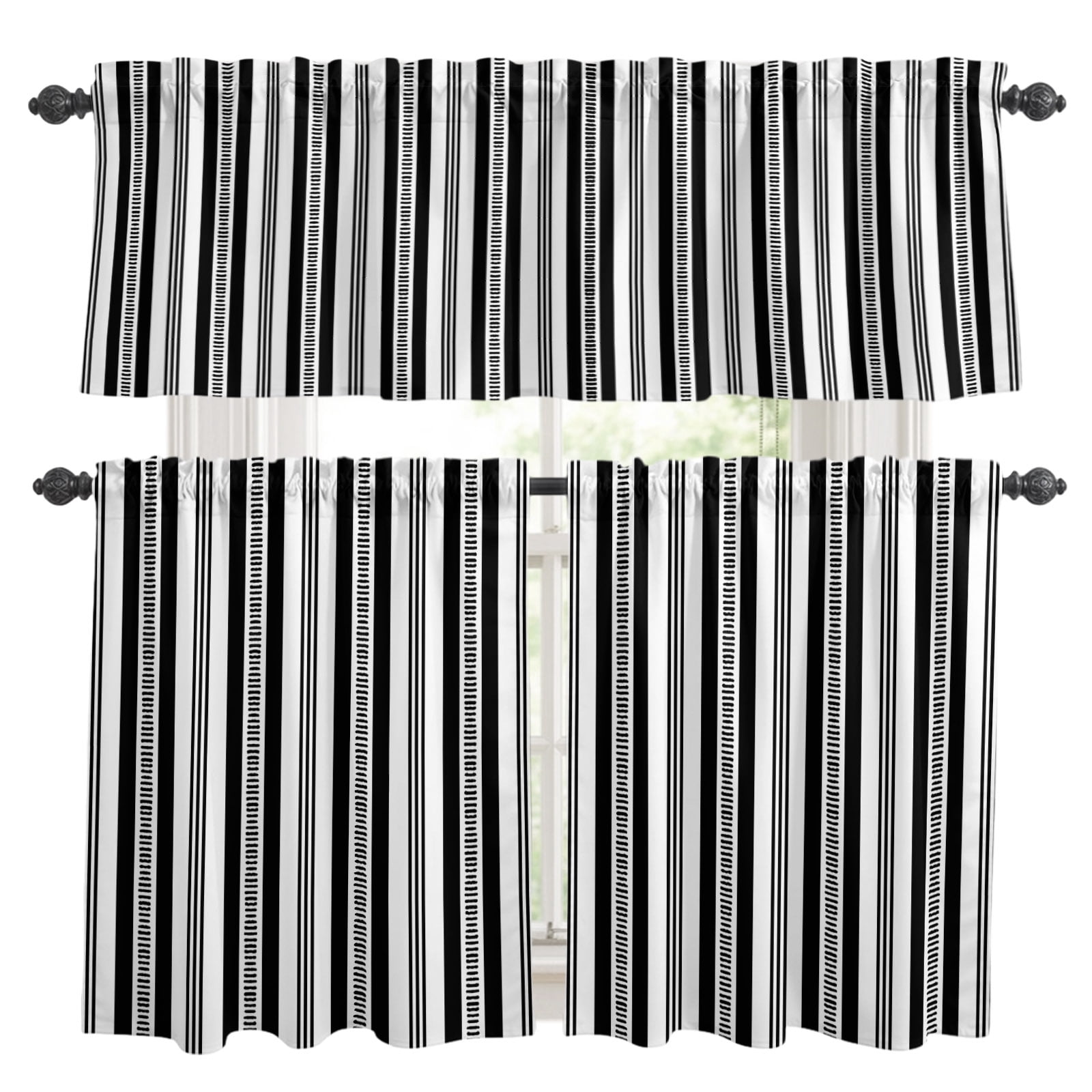 Black Striped Kitchen Curtains and Valances Set, Modern Farmhouse ...