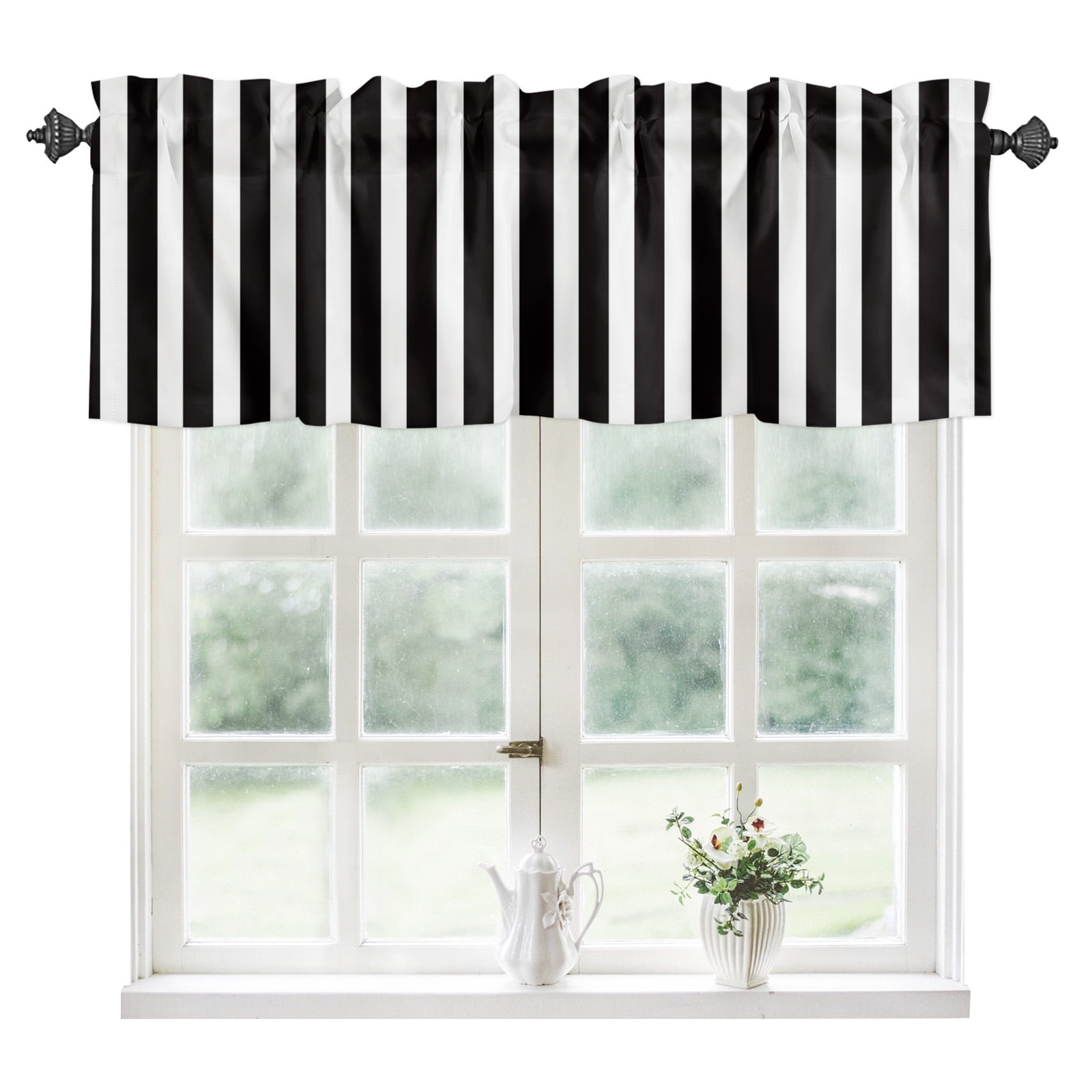 Black Striped Kitchen Valances for Windows 60x18 Inch Kitchen Curtains ...