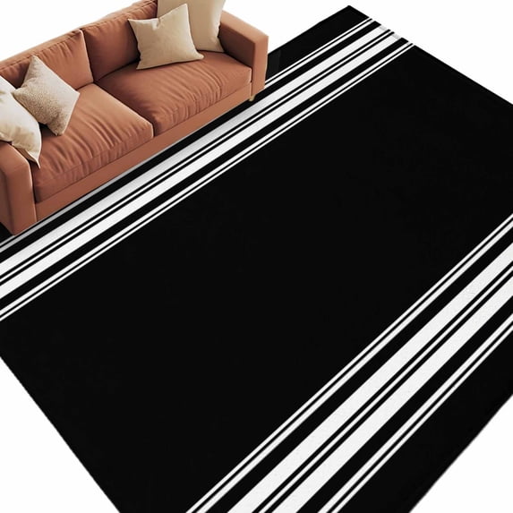 Black Striped Large Area Rugs for Bedroom Living Room, Soft Non Slip ...