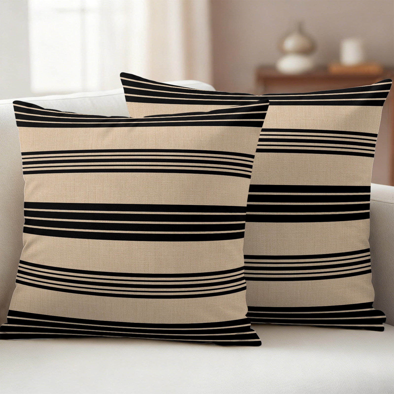 Black Striped Outdoor Waterproof Throw Pillow Covers 16x16 Set of 2 ...