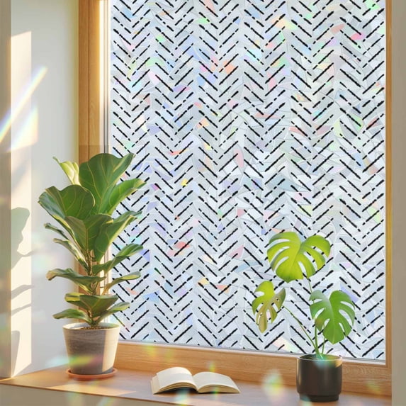 Black Striped Privacy Window Film, Decorative Stained Glass Window Film ...