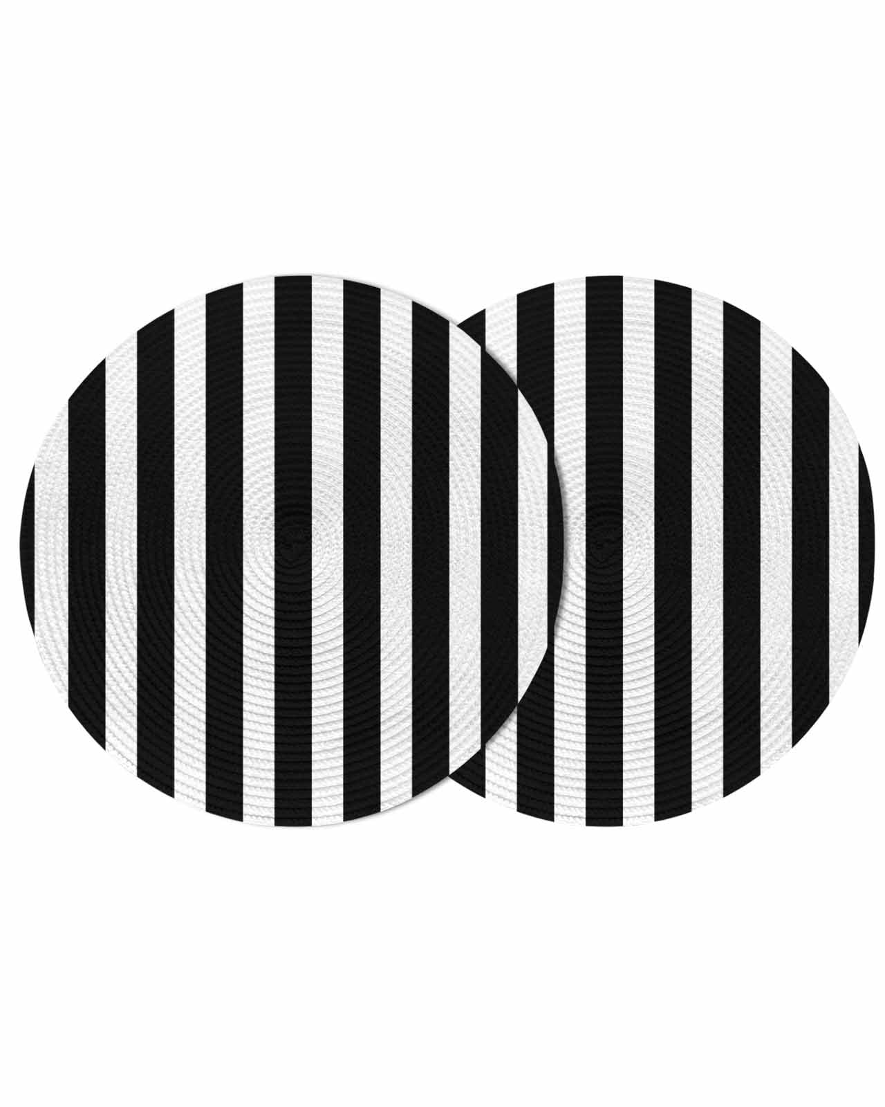 Black Striped Round 13 Inch Placemats Set of 2, Modern Farmhouse Black ...