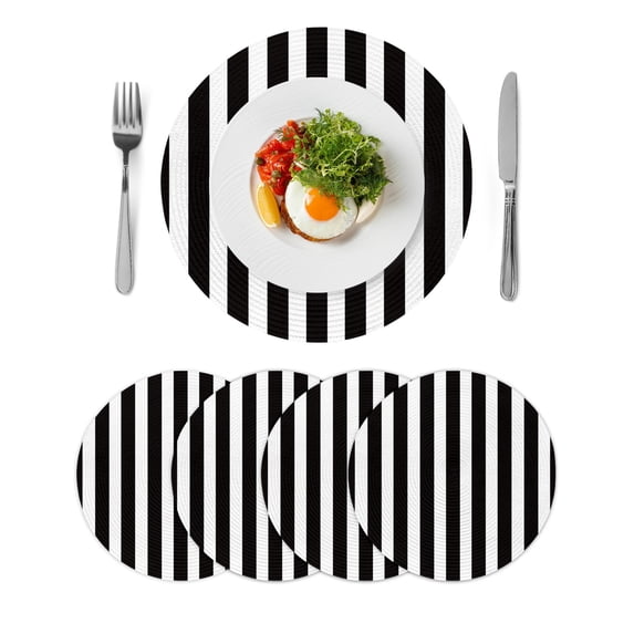 Black Striped Round 15 Inch Placemats Set of 4, Modern Farmhouse Black ...