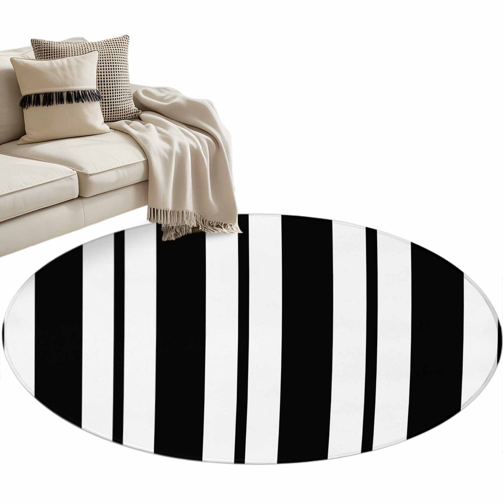 Black Striped Round Area Rugs 3 ft, Modern Stripes Farmhouse Rustic ...