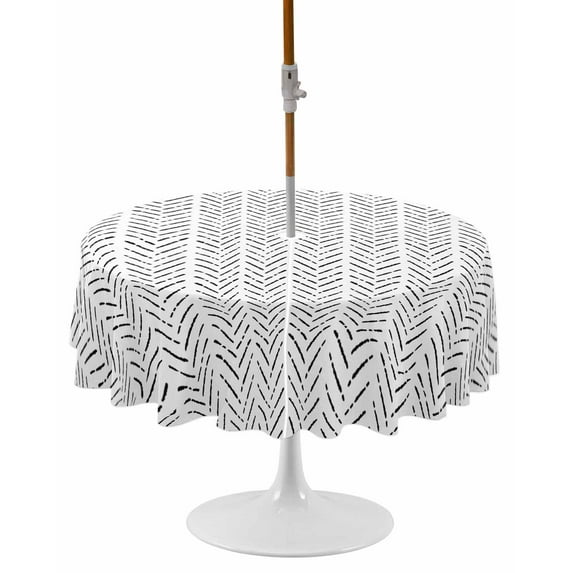 Black Striped Round Outdoor Tablecloth, Waterproof Table Cloth Cover ...