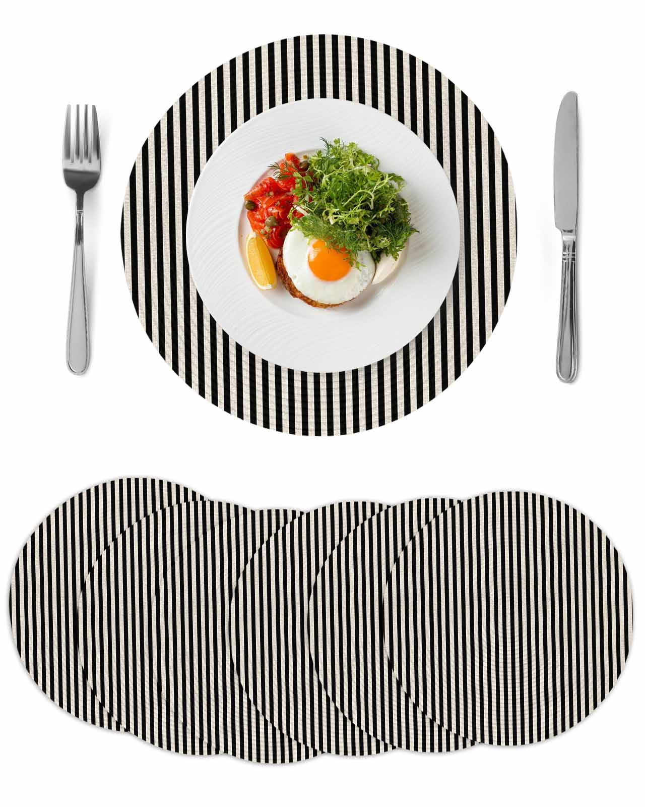Black Striped Round Placemats Set of 6 for Dinning Tables,Heat-proof ...