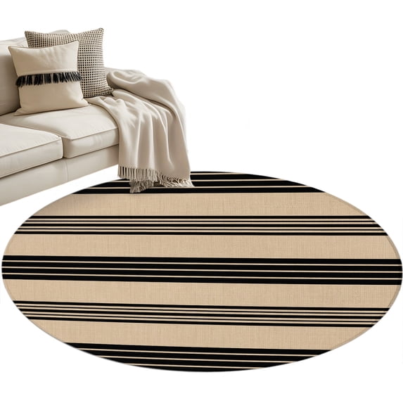 Black Striped Round Rug 3.3ft Washable Circle Entryway Rugs Non Slip ...