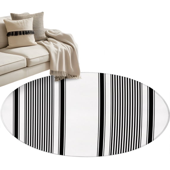 Black Striped Round Rug 4ft Washable Circle Entryway Rugs Non Slip ...