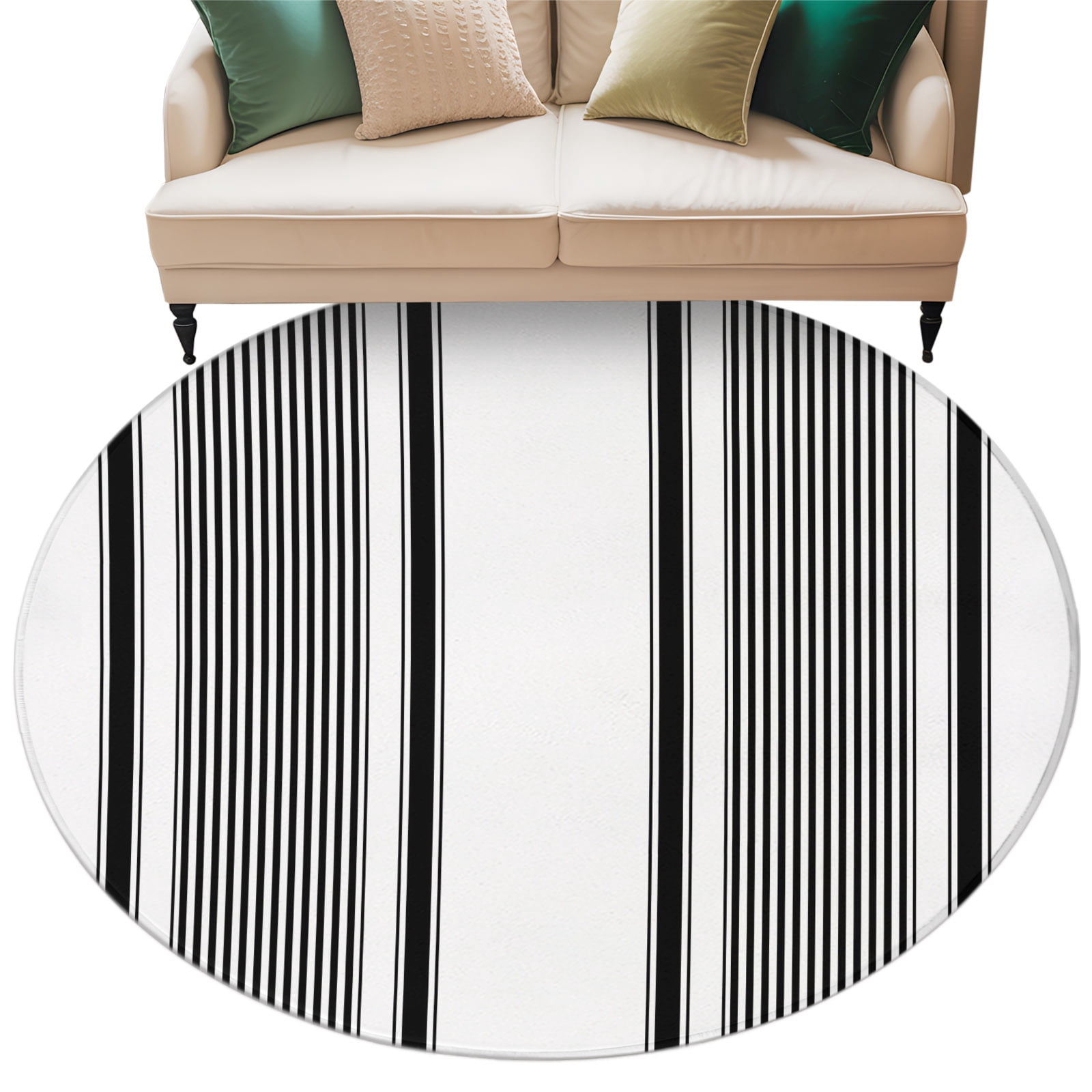 Black Striped Round Rug 5ft Washable Circle Kitchen Rugs Non Slip ...